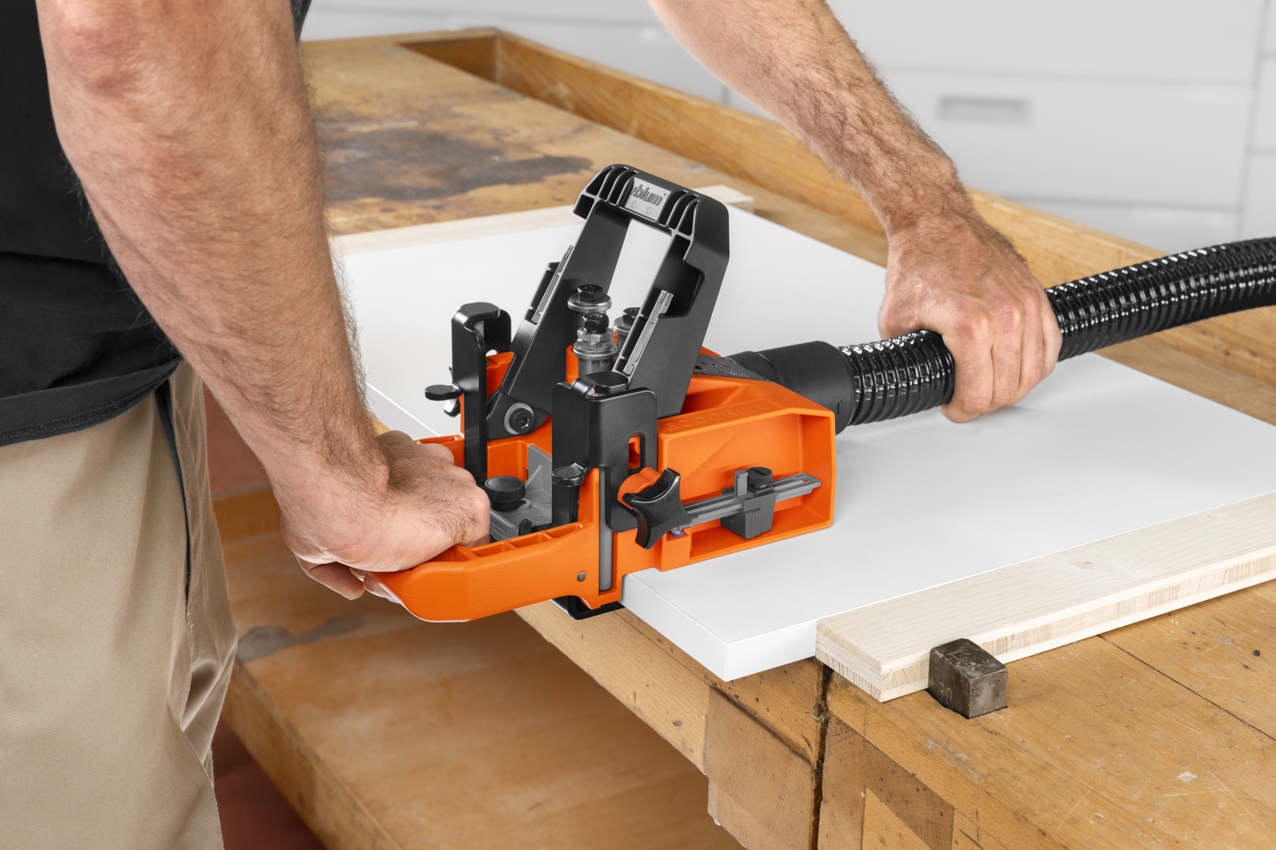 The new ECODRILL: practical assembly device for Blum hinges. | Blum